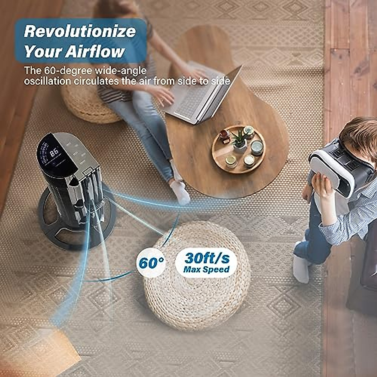 Simple Deluxe 40 Inch Oscillating Tower Fan for Bedroom, 6 Speeds Standing Fan with Essential Oil Diffuser, 30ft/s Velocity Cooling Fan for Indoors with Remote, 15H Timing, 3 Modes