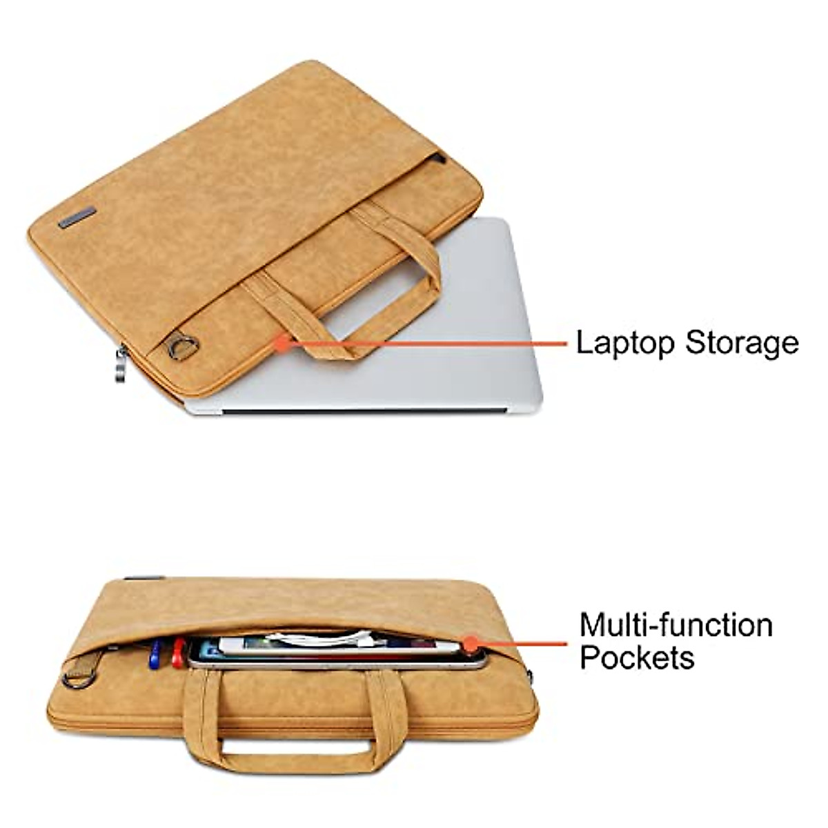 MOSISO Laptop Shoulder Bag Compatible with MacBook Pro 16 inch 2022 2021 M1 Pro/Max A2485/2019-2020 A2141,15-15.6 inch Notebook,Waterproof PU Leather Carrying Sleeve with Front Pocket&Belt, Brown