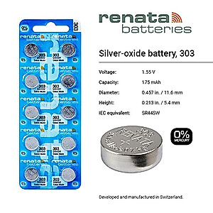 Renata 303 SR44SW Batteries - 1.55V Silver Oxide 303 Watch Battery (2 Count)