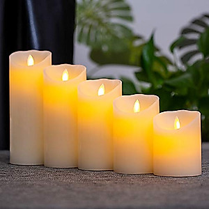 SSYUNO-Home & Garden Flameless Candles, Battery Operated LED Pillar Candles with Remote Control, Waterproof Flickering Pillar Candles for Indoor Outdoor, Set of 5