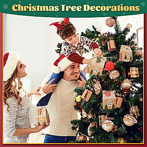 ZMLM Small Christmas Treat Boxes 20Pcs Christmas Gingerbread Boxes with 24 Ornaments Tags, Mini Christmas Gift Boxes Candy Cookie Boxes Kraft Wrapping Paper Gift Wrap Bags for Xmas Party Favors Gifts