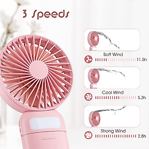 decorneo Portable Handheld Fan with Makeup Lights, Mini Fan Rechargeable Quiet 3 Speed Necklace Fan, USB Desk Fan with Stand,Small Hand Held Fan, Gift for Women Travel Outdoor Indoor - Pink
