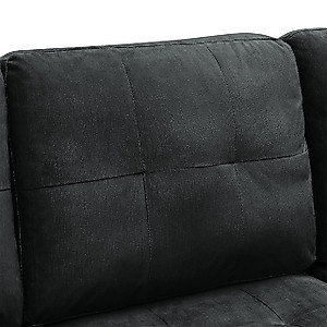 Melpomene L Shaped Sectional Couches Reversible for Small Living Room, Sofa Set in Black Smooth Velvet with Storage Ottoman, Reversible Chaise and Chrome Legs