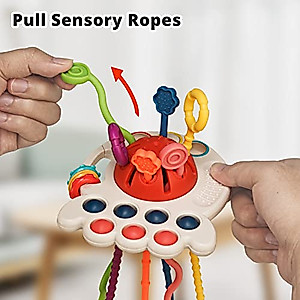 Aprilwolf Sensory Montessori Toys for 1+ Year Old, Food Grade Silicone, Baby Pull String Activity Toy, Fine Motor Skills Travel Toys, Birthday Gifts for Infant 6 12 Months Boys Girls
