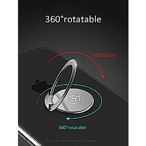 World's Slimmest Phone Ring Holder, Attom Tech Tomorotec Ultra Thin Cell Phone Ring Stand for Magnetic Car Mount Hook Compatible for iPhone Samsung Smartphone Accessories (Silver-Grey)