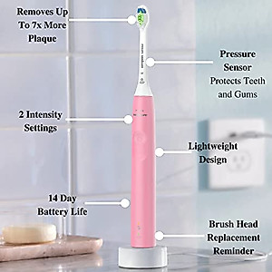 PHILIPS Sonicare Electric Toothbrush DiamondClean, Rechargeable Electric Tooth Brush with Pressure Sensor, Sonic Electronic Toothbrush, Travel Case, Pink