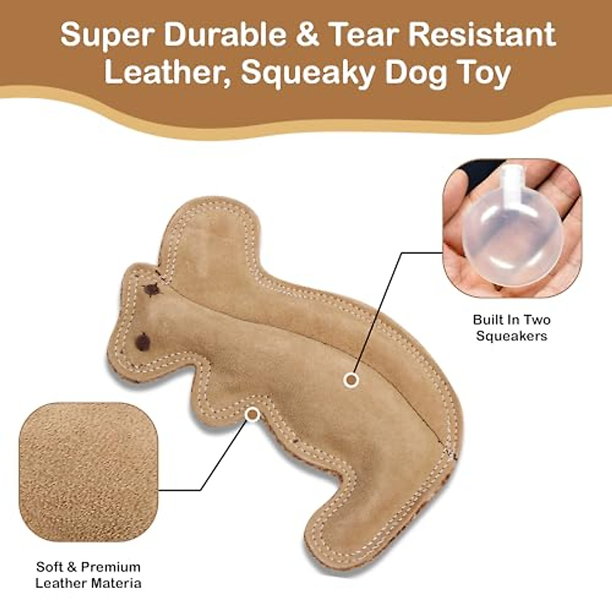 SPOT Dura-Fused Leather Squirrel - Dog Toy with Squeaker, Made With Real Leather and Jute Fabric, Interactive Toy for Aggressive Chewers, Durable Squeaky Toy for Dogs and Puppies, Small - 8in