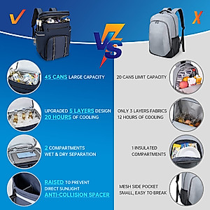 Backpack Coolers Insulated Leak Proof, 45 Cans Beach Cooler, Large Capacity, Ice Chest Backpack, Waterproof Soft Cooler Bag for Lunch for Men Women Camping Hiking (Navy Blue)