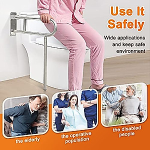 Flip Up Grab Bars for Bathroom Toilet Rails Handicap Grab Bars Shower Safety Hand Rails for Elderly Bathtub Grab Bar Tub Handicapped Toilet Support Shower Handles Bath Rail Folding Grip Bar