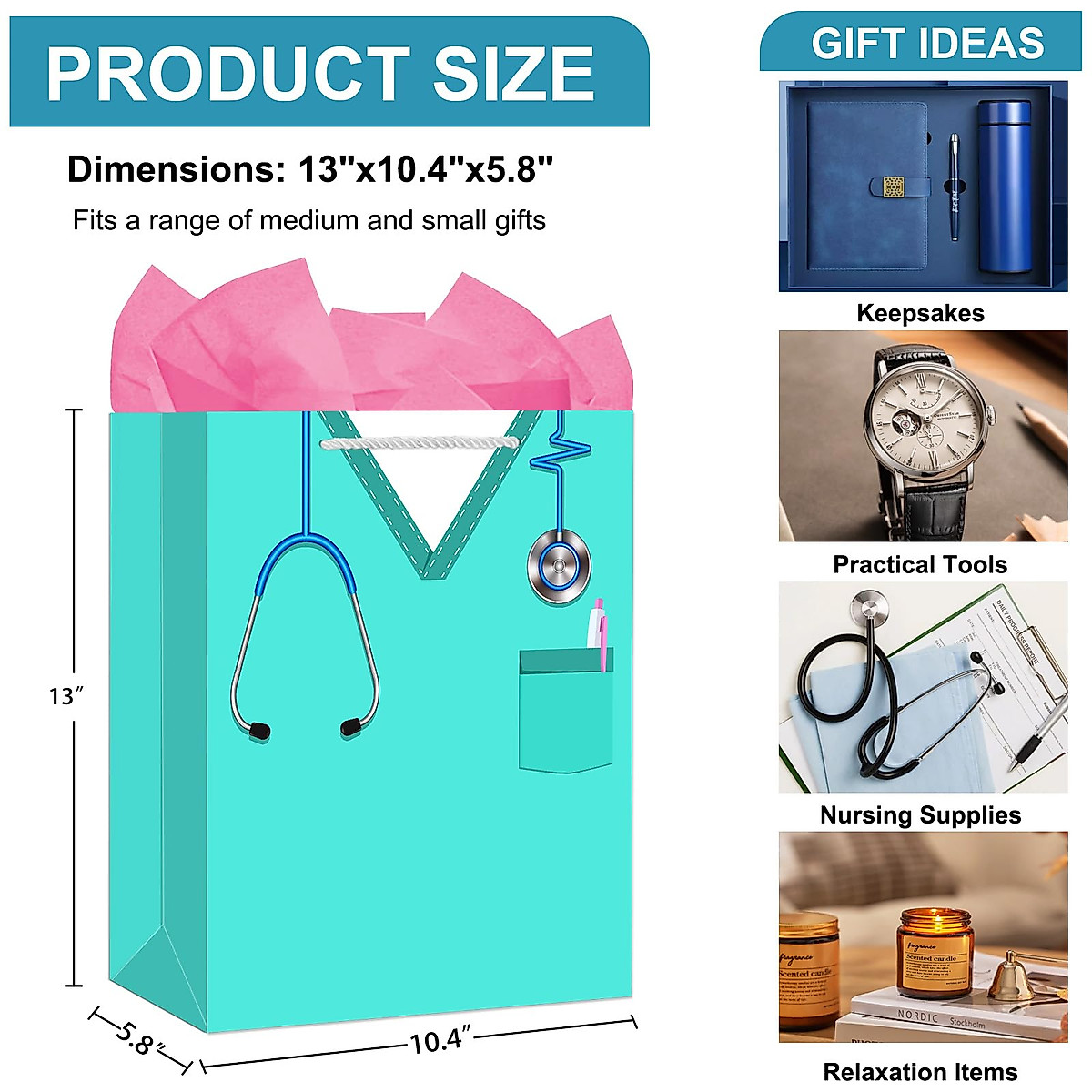 WHATSIGN Nurse Graduation Gifts Bag,Nurse Doctor Graduation Gift Bag,13" Large Gift Bag with Tissue Paper and Card for Nurse Doctor Medical School Graduate,Occupational Therapist,Nurses Party Supplies