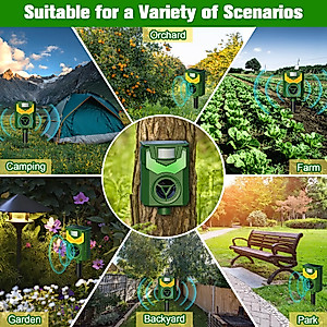 Ultrasonic Animal Repeller, 2023 New Solar Powered Cat Repellent Outdoor with Flame Light Flicker, 5 Modes Waterproof Dog Deterrent Repel Dogs,Cat, Bird,Squirrels,Raccoon,Rabbit,Fox for Garden Yard