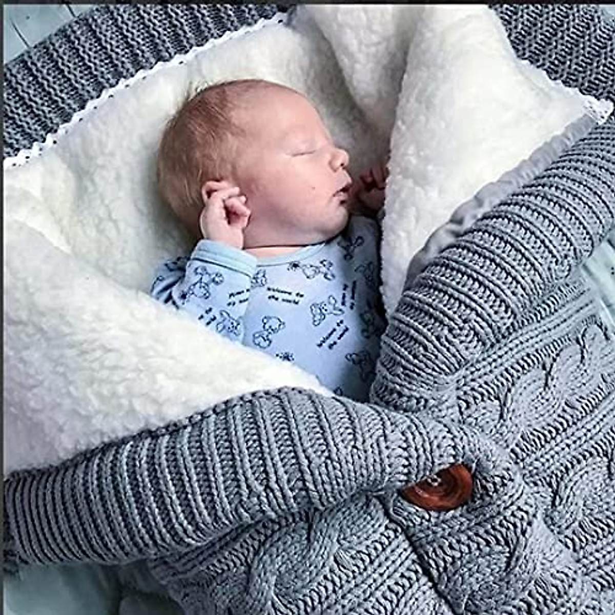 Jktown Newborn Baby Wrap Swaddle Blanket Knit Sleeping Bag Receiving Blankets Stroller Wrap for Baby(Grey) (0-6 Month), 27.56 x 15.75 in