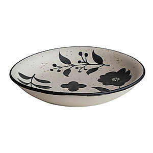 Creative Co-Op Hand Painted Stoneware Bowl with Floral Design, Black and White
