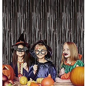 2pcs 3.2ft x 8.2ft Shiny Black Metallic Tinsel Foil Fringe Curtain Photo Booth Backdrop Props for Birthday Wedding Bridal Shower Baby Shower Celebration Bachelorette Party Decorations (Black)