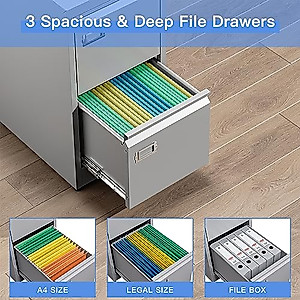 Yizosh 4 Drawer File Cabinet with Lock, Filing Cabinets for Home Office, Metal Locking Office File Storage Cabinets with Drawers, Vertical Small Filing Cabinet Organizer for Legal/A4