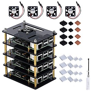 GeeekPi Cluster Case for Raspberry Pi 4 Model B, Pi Case with Cooling Fan and Heatsinks for Raspberry Pi 3 Model B+, Raspberry Pi 3/2 Model B