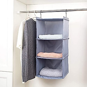 DonYeco Hanging Closet Organizer and Storage 3-Shelf, Easy Mount Foldable Hanging Closet Wardrobe Storage Shelves, Clothes Handbag Shoes Accessories Storage, Washable Oxford Cloth Fabric, Gray