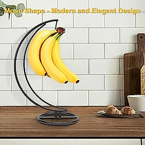 Winmien Banana Holder Stand, Stable Metal Freestanding Banana Hanger with Hook, Moon Shape Modern Banana Storage Design, Keep Fruits Fresh, Banana Keeper for Kitchen Countertop (Black)