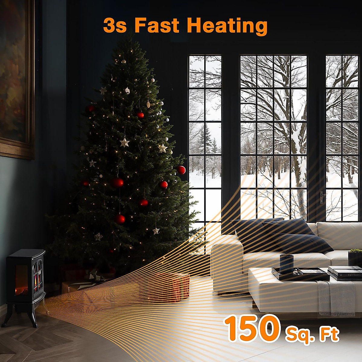 Airchoice Electric Fireplace Heater, Infrared Space Heater with 3s Fast Heating, 1500W 750W 2 Modes, 3D Flame Effect, Overheat Protection, Upgraded 3 Sides Wider View, Quiet Freestanding Stove