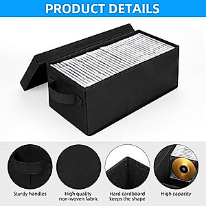 HATTERTOP CD Storage Box Set of 3, DVD Storage Case 14.2 x 6.3 x 5.5 Inch CD Case Storage with Lids & Handles to Store up to 165 Discs for Car Travel Home - Black