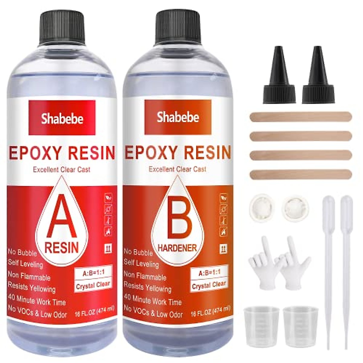 Epoxy Resin, Upgrade Formula 32OZ 2X UV Resistant Resin, Epoxy Casting and Coating Resin Kit with Sticks, Self Leveling Easy Mix for Art, Crafts, Jewelry Making, River Tables of Art Resin