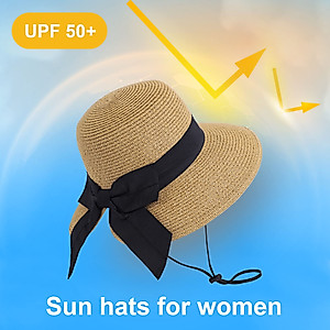 Verabella Womens Straw Beach Hat Lightweight Summer Foldable/Packable Floppy Hats for Women Fashionable,Nature