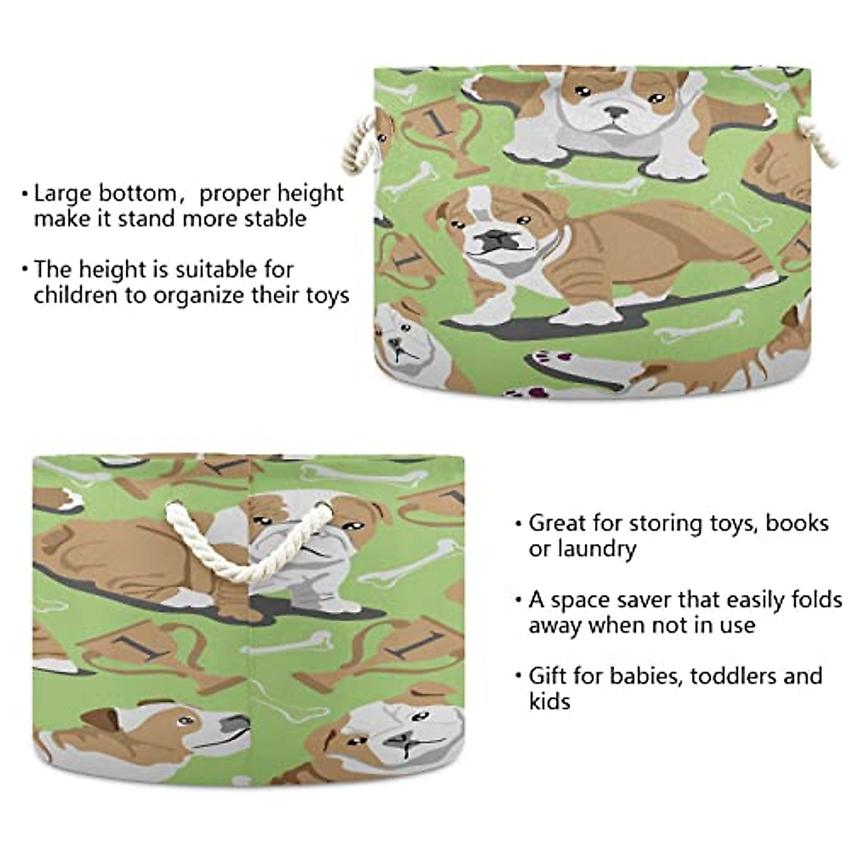 Kigai Cotton Rope Basket Cute Dogs Large Storage Basket for Toys Blanket Baby Laundry Basket for Nursery, Closet, Bedroom, Home Organization