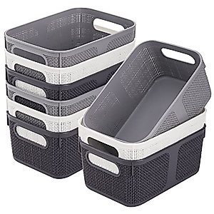 Frcctre Set of 9 Woven Plastic Storage Baskets, 9.25" x 6.5" x 4.25" Small Plastic Woven Basket Organizer with Handles, Small Organizer Bins for Home, Pantry, Office, School, Classroom
