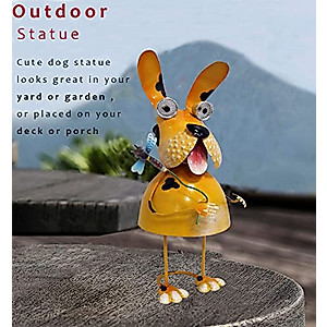 GDF Garden Dog Statues with Solar LED Lights, Luminous Eyes, Metal Yard Decor, Outdoor Whimsical Figurine Lighted Outdoor Decorations for Garden,Lawn,Porch