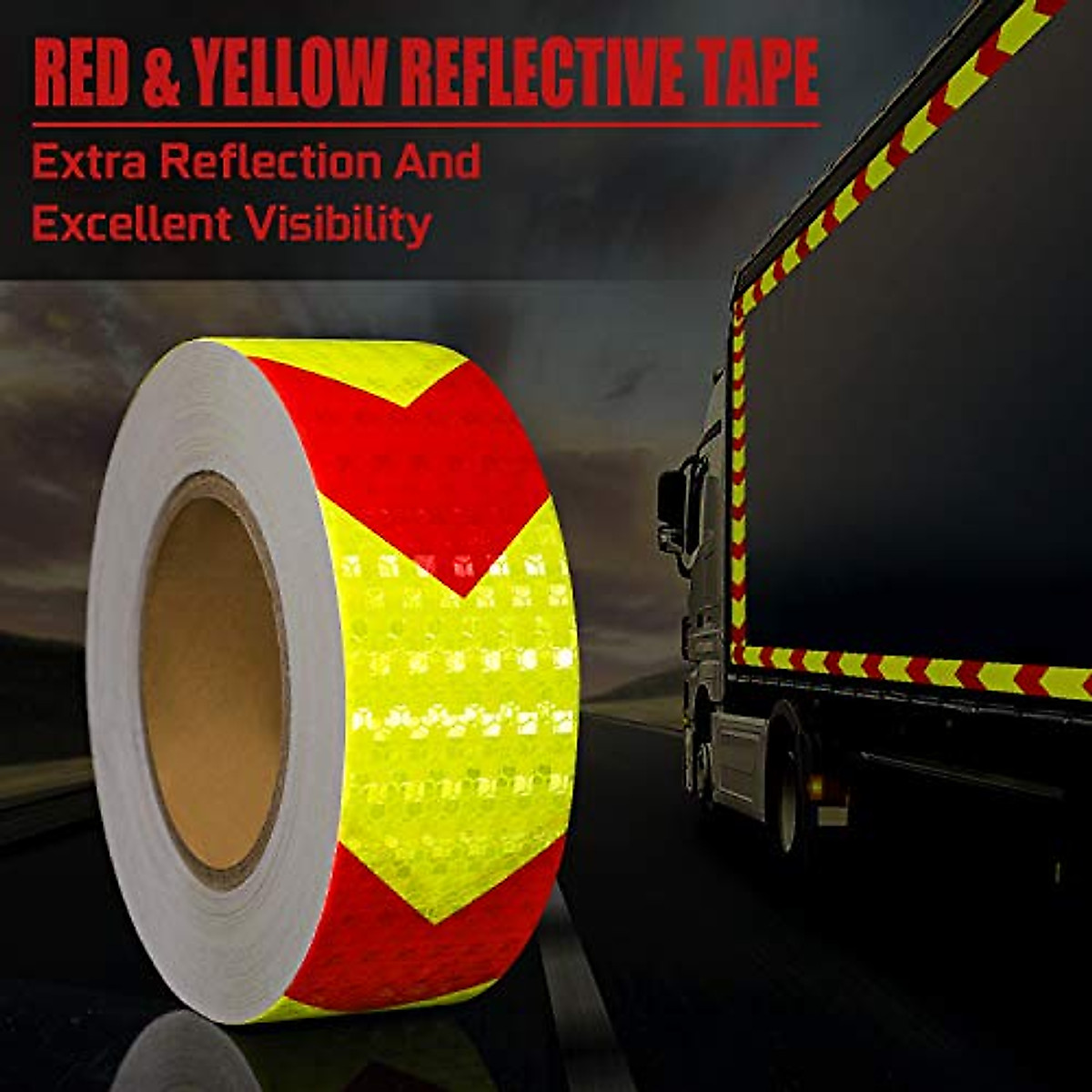 SEVEN SPARTA Arrow Reflective Safety Tape 2 Inch x100 Feet Caution Reflector Waterproof Outdoor Conspicuity Tape for Vehicles, Trailers, Boats, Signs (Red and Yellow)