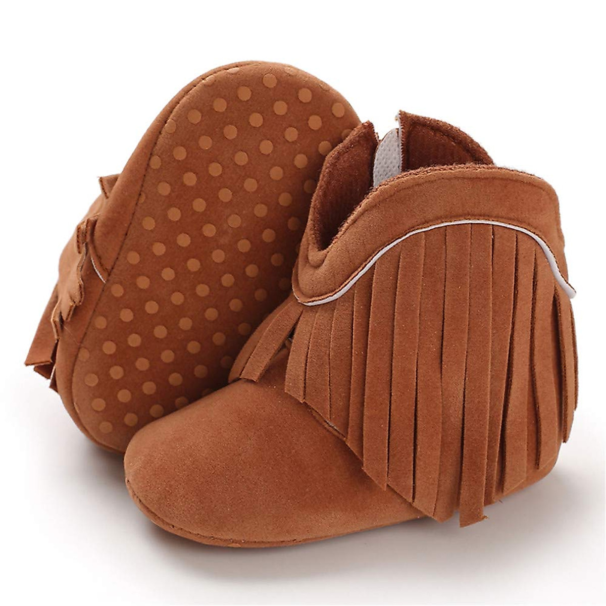 Timatego Baby Girl Cowboy Tassel Boots Side Zipper Non Slip Stay On Booties Infant Toddler First Walker Warm Winter Crib Shoes 3-18 Months, Baby Girl Boots 3-6 Months Infant, 02 Brown