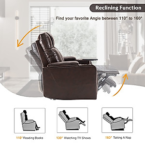 Merax Electric Recliner Chair with USB Charge Port, 360 Swivel Tray Table, Hand in-Arm Storage, and Cup Holders, Ambient Lighting - Ambient Lighting Gaming Recliner Chair Home Theater Seating(Brown)