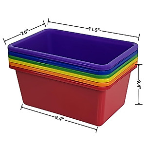 RAUVOLFIA 6 Pack Cubby Bin Storage Bins, Multi-Purpose Plastic Storage Bins Stackable Organizer Storage Cubbies for Home, Playroom, Classroom (Rainbow)