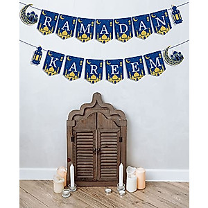 PTFNY Ramadan Kareem Banner Muslim Ramadan Mubarak Bunting Banner Garland Ramadan Kareem Decorations for Islamic Ramadan Eid Festival Celebration Mantle Fireplace Wall Party Decorations