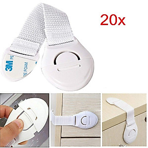 JZK 20 x Fridge Drawer Cupboard Cabinet Door Lengthened Safety Locks for Child/Baby/Dog/cat, with Adhesive