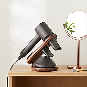 ERGONOW Walnut Wood Hair Dryer Holder Stand for Dyson Supersonic Hair Dryer Diffuser and Nozzles, Heavy Wood Stand Base, Magnetic Stand Holder, Bathroom Organizer (Walnut Hair Dryer+Cord Holder)