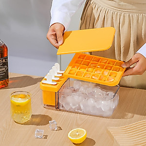 Ice Cube Tray with Lid and Bin for Freezer Container,4 Pcs Popsicle Molds And 24 pcs Ice Cubes Molds for Refrigerator With Easy Release,Spill-Resistant Removable Lid & Ice Scoop for Whiskey,Cocktail