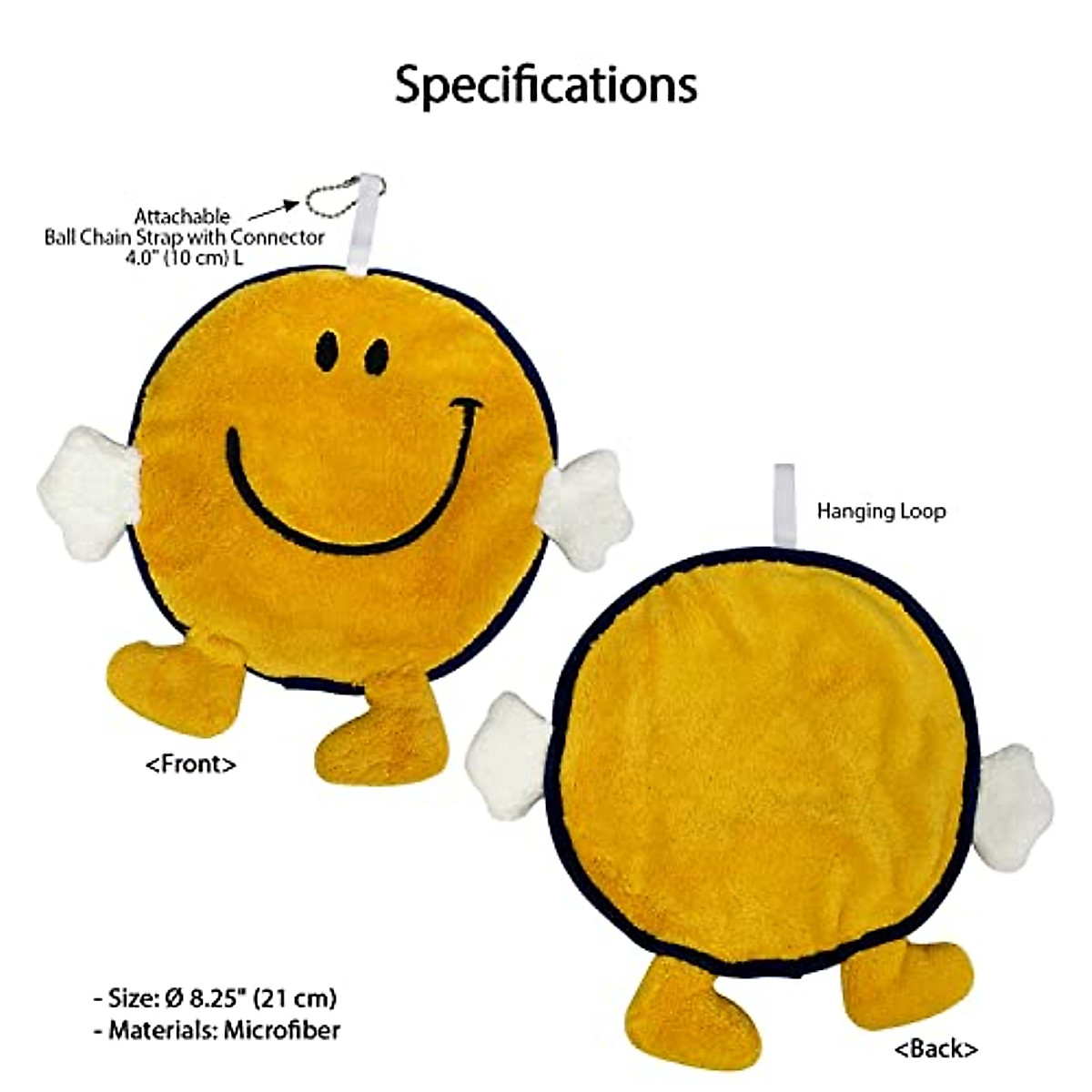 holawit Cute Happy Face Positive Smile Character Microfiber Coral Velvet Ultra Soft Super Absorbent Hand Towel with Hanging Loop