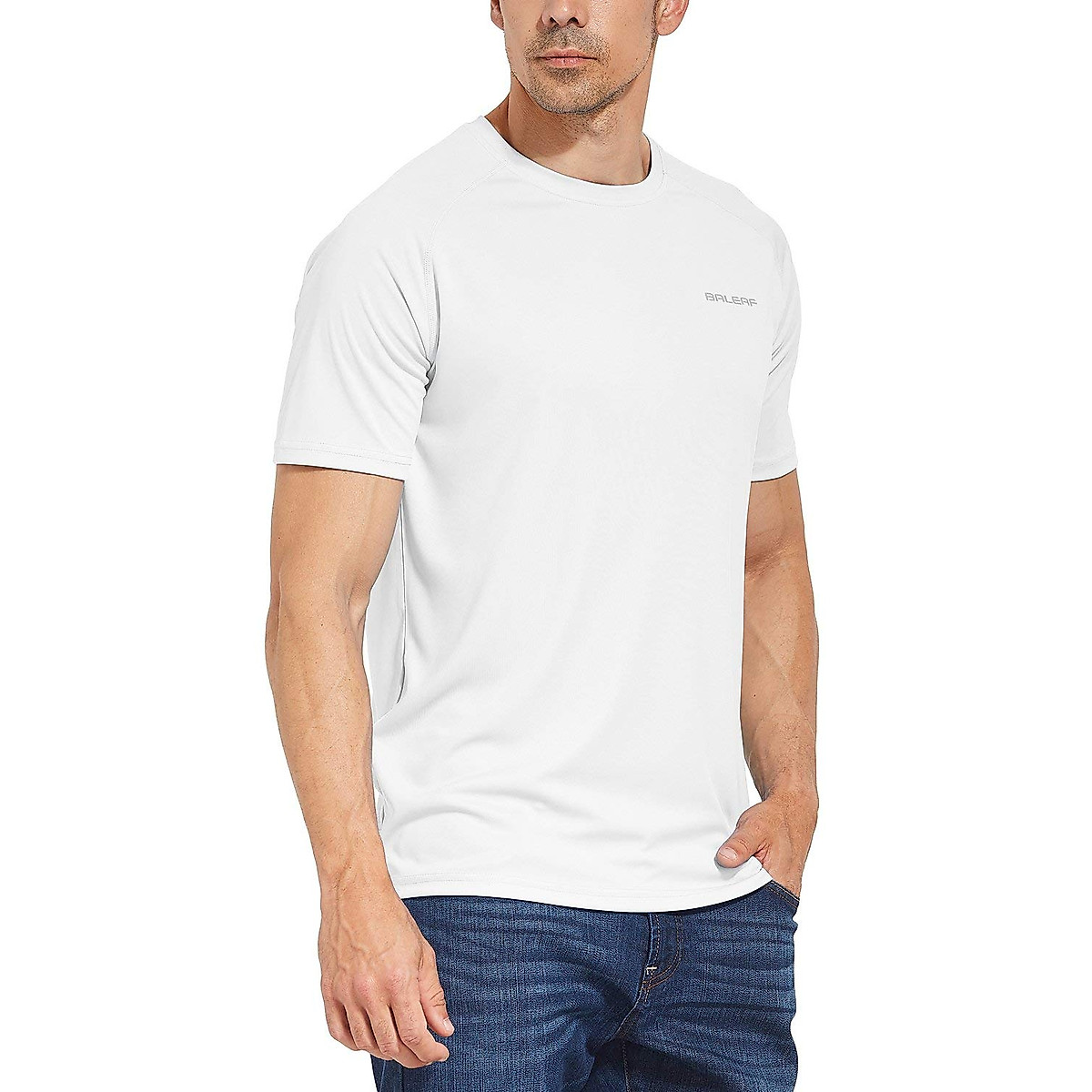 BALEAF Men's UPF 50+ Outdoor Running Workout Short-Sleeve T-Shirt White Size S