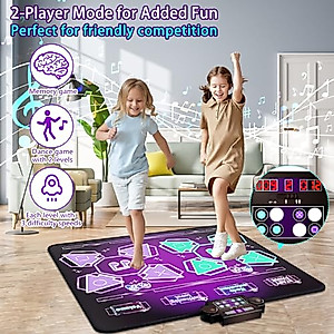 Joyvalley Kids Dance Mat Toys - 2-Player Dance Pad Gifts for Girls Boys Toddlers 3 4 5 6 7 8 9 + Year Old Electronic Dancing Mat Floor Games Toy with Music Light Christmas Birthday Gift (Purple)