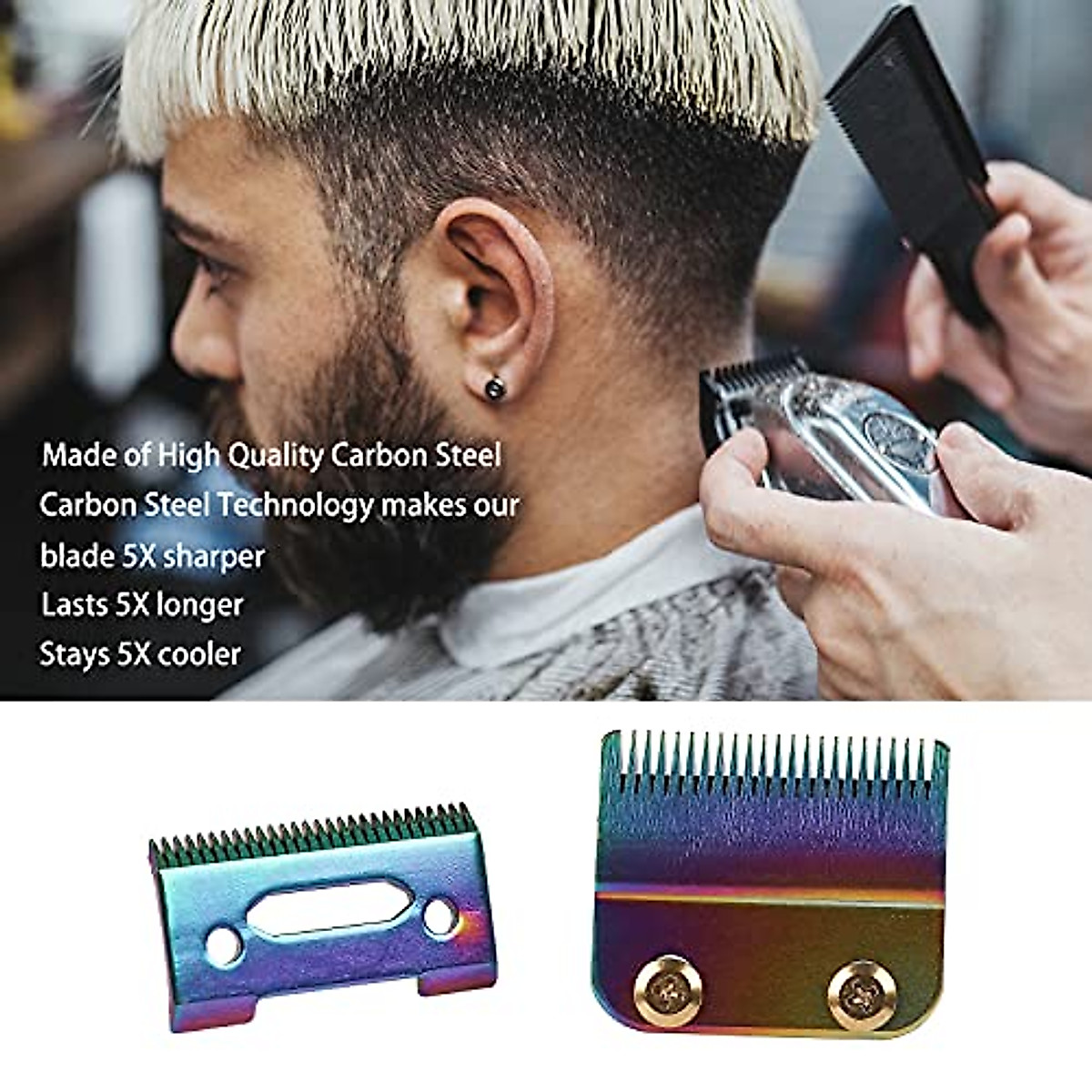 Professional Adjustable Clippers Blades, Carbon Steel Hair Clipper Replacement Blade for Wahl 8148, Wahl Senior Cordless Clipper, Wahl Magic Clipper, Pack of 2 (Taper Rainbow)