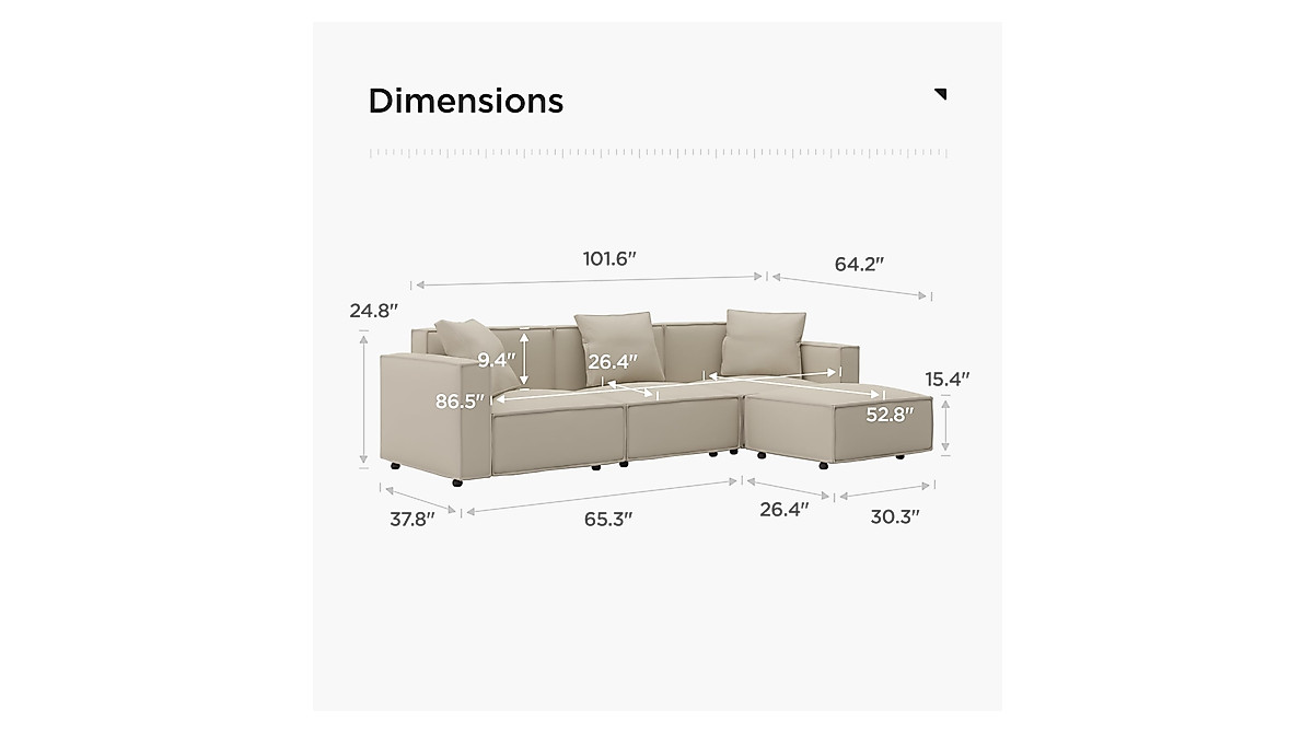 Acanva Luxury Modular Sectional Sofa Set - Cream Modern Couch
