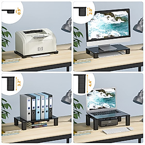 5Rcom Dual Computer Monitor Stand Riser, 2 Pack Height Adjustable Monitor Stand with Tempered Glass, Stackable Desktop Monitor Risers for 2 Monitors, PC, Under Monitor Desk Organizer, Black