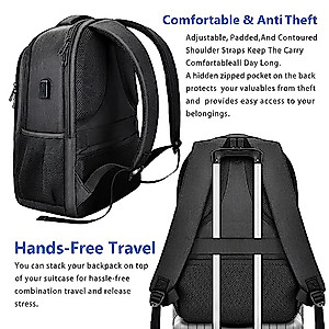 BAGEIRA Travel Backpack for Men Women, School Backpack, Anti Theft Back Packs Fit 15.6 inch Laptop with USB Charging Port, Business Computer College School BookBag, Work Casual Daypack, Black