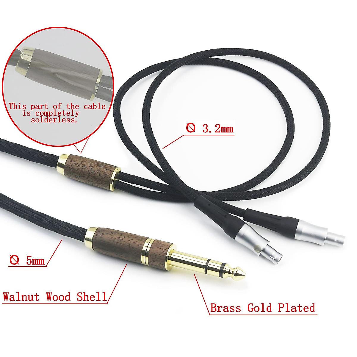 NewFantasia 6N OCC Copper Silver Plated Upgrade Audio Cable Compatible with Sennheiser HD800, HD800S, HD820 Headphones with 3.5mm Male and 6.3mm Adapter Walnut Wood Shell