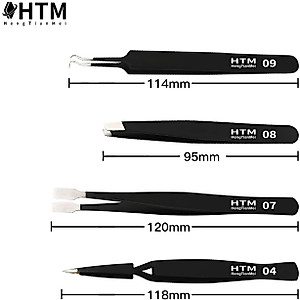 HengTianMei Precision Tweezers Set, ESD Anti-Static Stainless Steel Tweezers Set for Craft, Jewelry, Electronics, Laboratory Work (14 PCS)