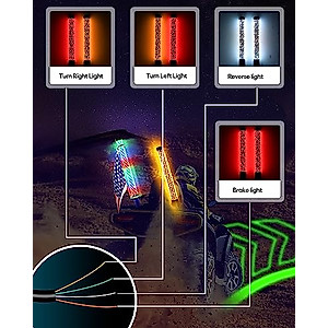 CO LIGHT Fat Spiral LED Whip Lights Thick Antenna 2FT Remote Control RGB Chasing/Dancing Light for UTV ATV 2PCS, APP-Supported 300 Colors & 200 Modes with Turn Signal, Brake Light, Reversing Light