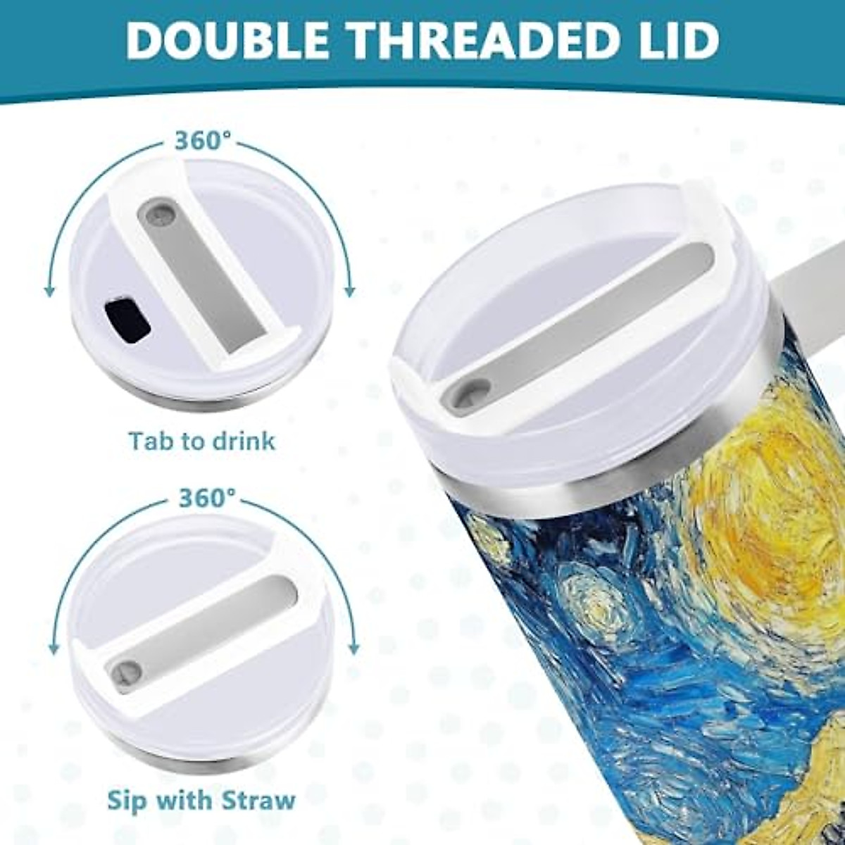 RPLIFE Starry Night Style Coffee Tumbler, Stainless Steel Coffee Tumbler, Insulated Tumblers with Handles, Tumblers for Women