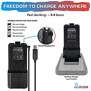 youRUSH 2 Pack BL-5 Extended BAOFENG Battery 3800mAh with USB Charging Cables - Compatible with UV5R, BF-F8HP, UV-5X3 Radio - BAOFENG Accessories Set of BAOFENG BF-F8HP Battery, BAOFENG UV5R Battery
