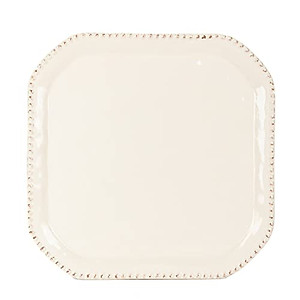 GG Collection 17-Inch Cream Ceramic Pastry Keeper With Glass Dome and Acanthus Leaf Metal Base